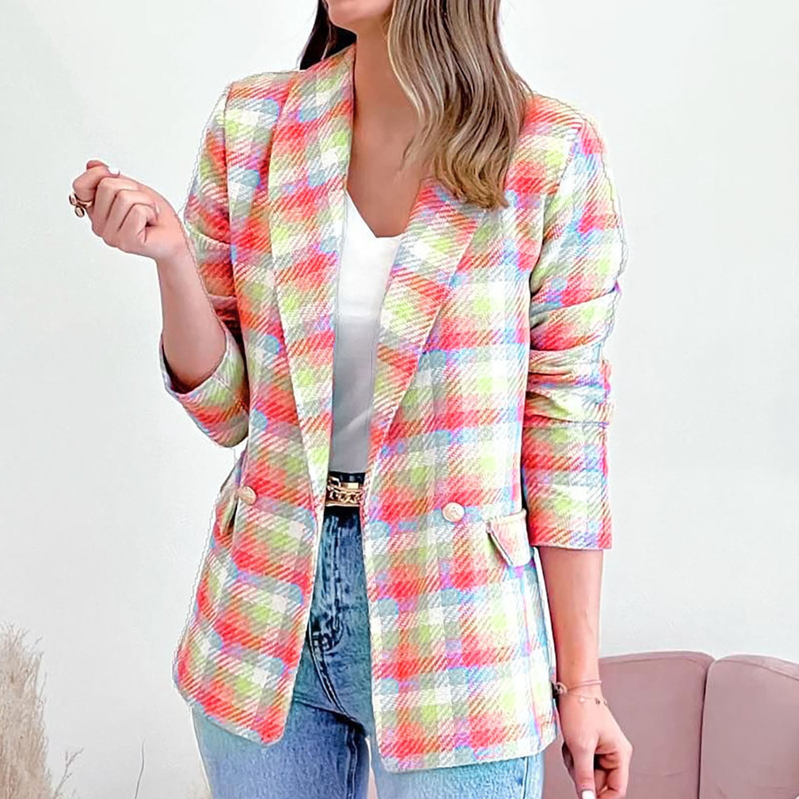 SELONE Womens Plaid Shackets Long Sleeve Jacket Lapel Short Button Up ...