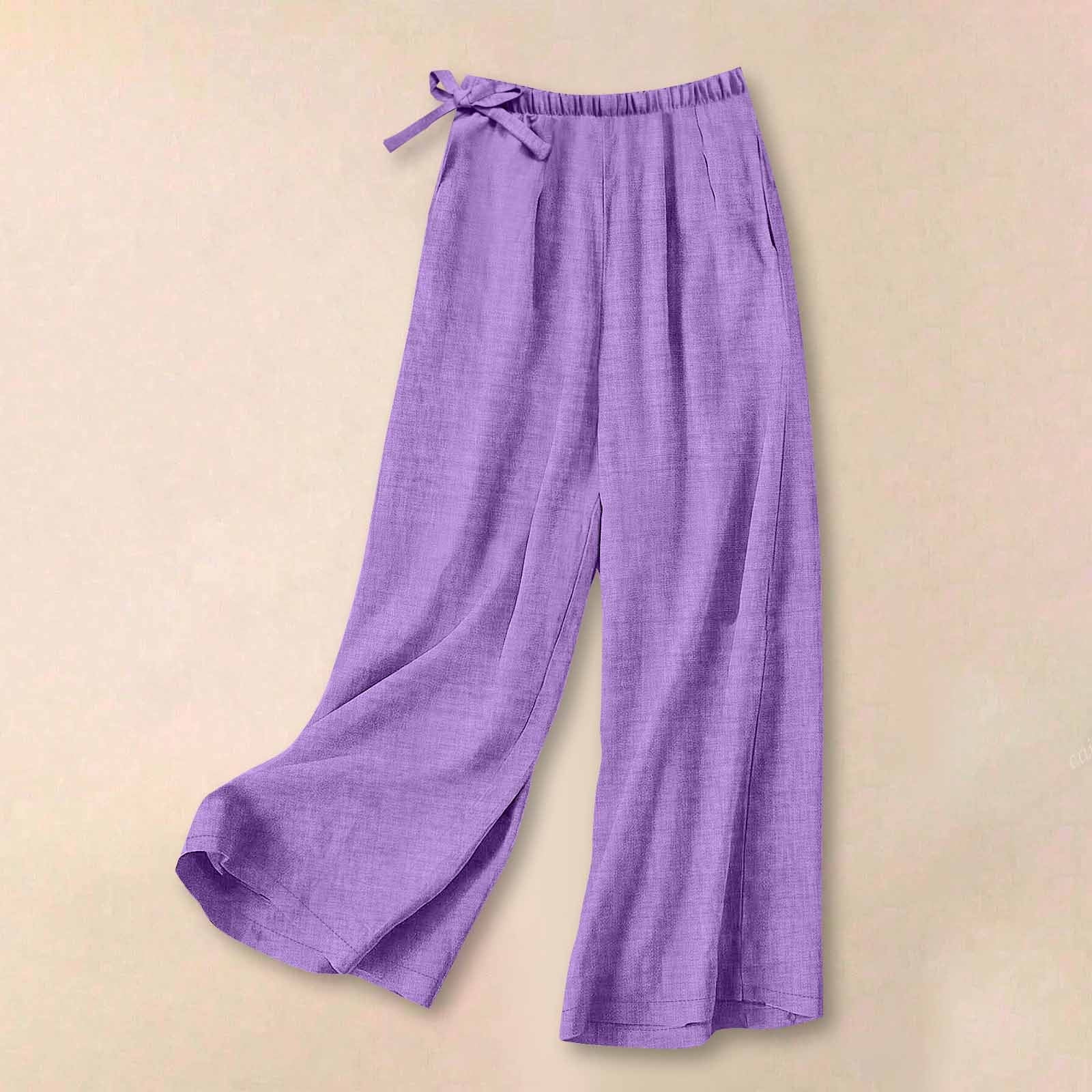 SELONE Womens Wide Leg Linen Pants Long Plus Size Lounge Pants with ...