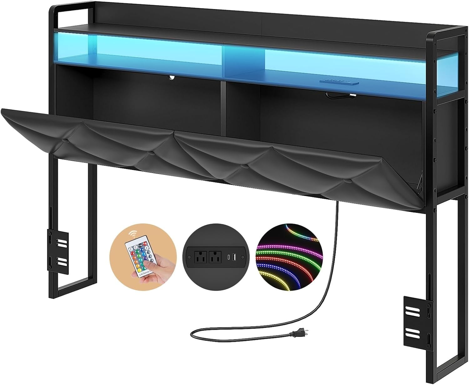 SELOOYE Headboard Queen Size with 2-Tier Open Space and Pull-Out Hidden ...
