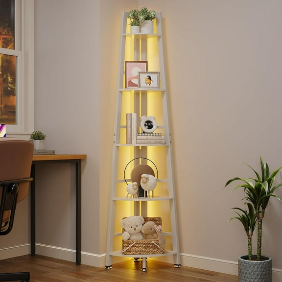 Corner Shelf Stand, Industrial 6-Tier Wall Corner Bookshelf with Metal ...