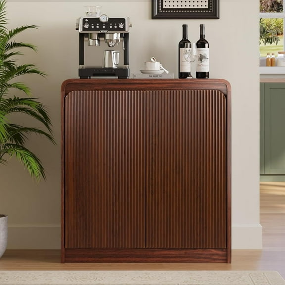 Amada 47.2" Modern Coffee Bar Cabinet with Storage, Fluted Wood Buffet ...