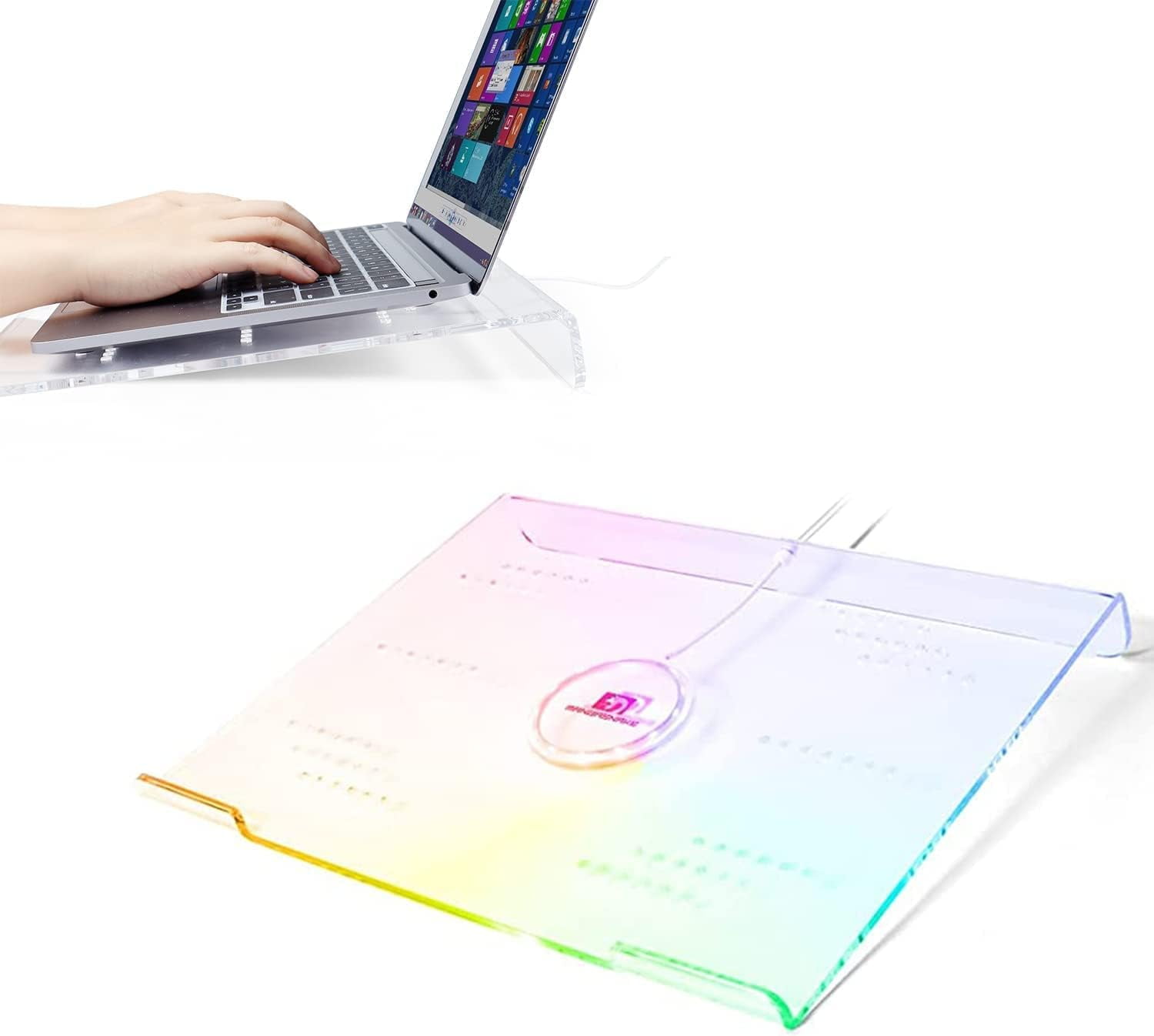 SELORSS Acrylic Laptop Stand Clear Tablet Holder with 366 Kinds of RGB ...