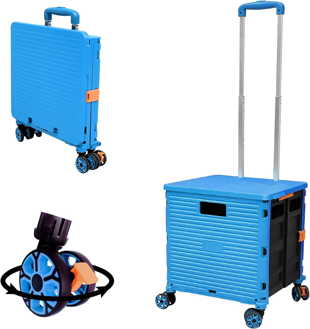 SELORSS Foldable Utility Cart Folding Portable Rolling Crate Handcart ...