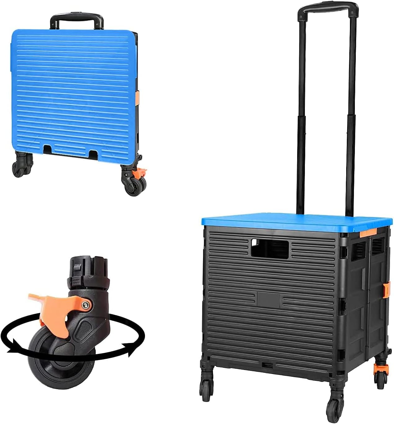 SELORSS Foldable Utility Cart Folding Portable Rolling Crate Handcart ...
