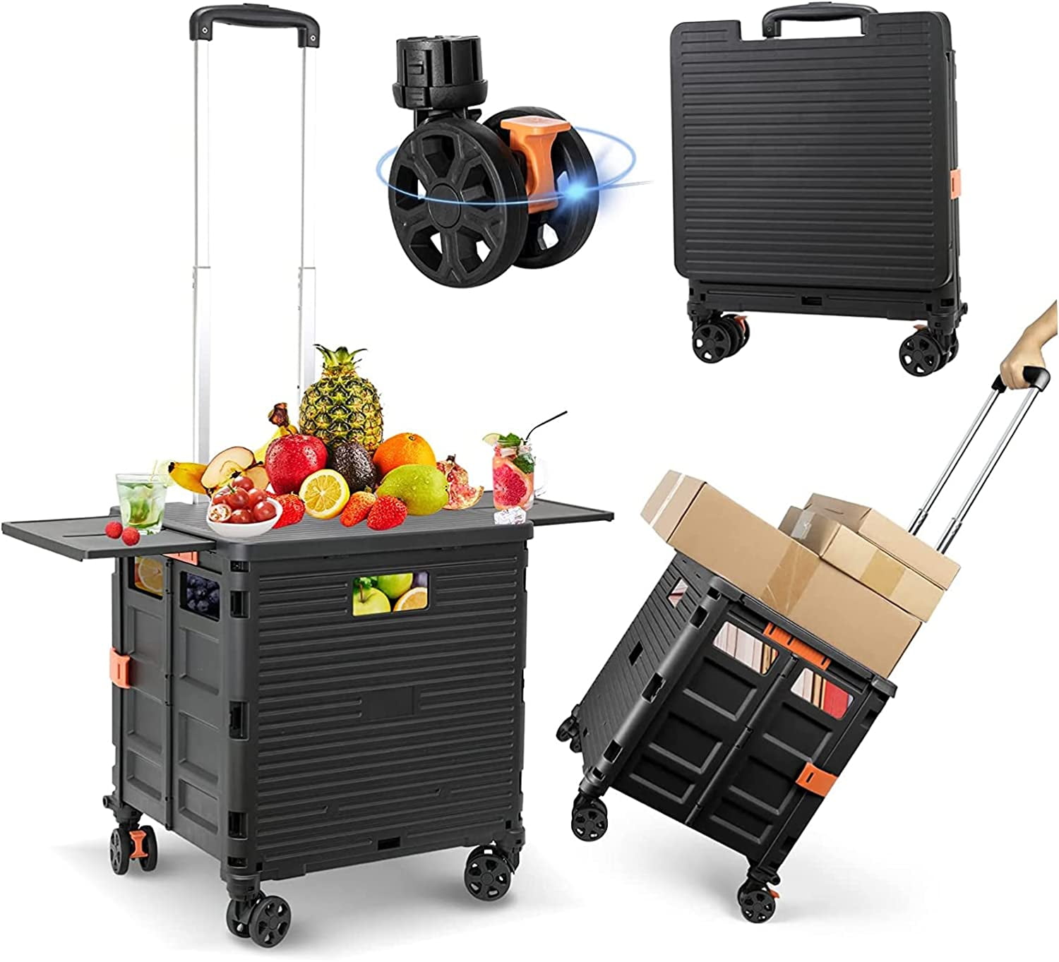 SELORSS Folding Utility Cart Portable Rolling Crate Handcart with ...