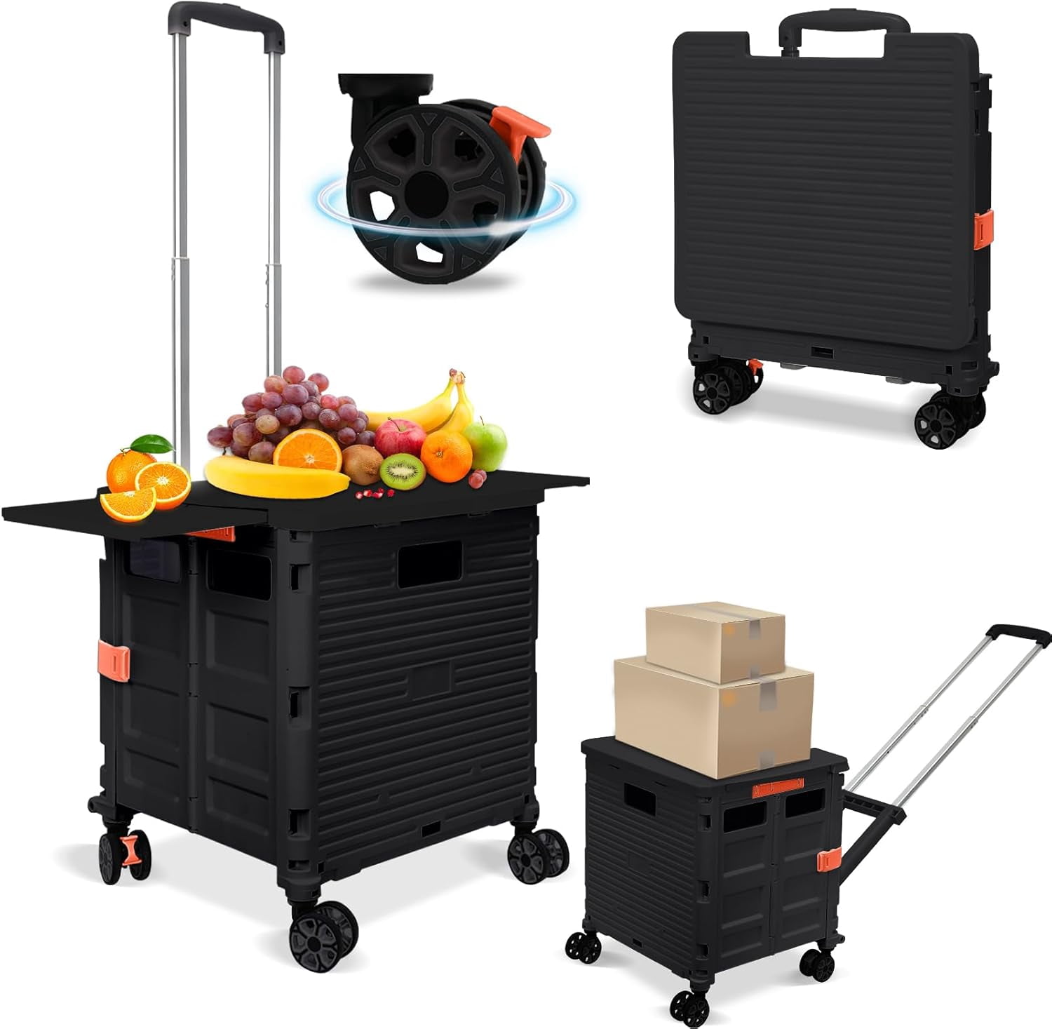 SELORSS Folding Utility Cart Rolling Crate Tote Basket Box Storage ...