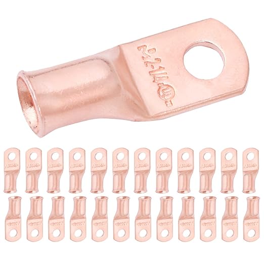 SELTERM 25pcs 2 AWG 1/4" Stud Battery Lugs, Ring Terminals, Heavy Duty ...