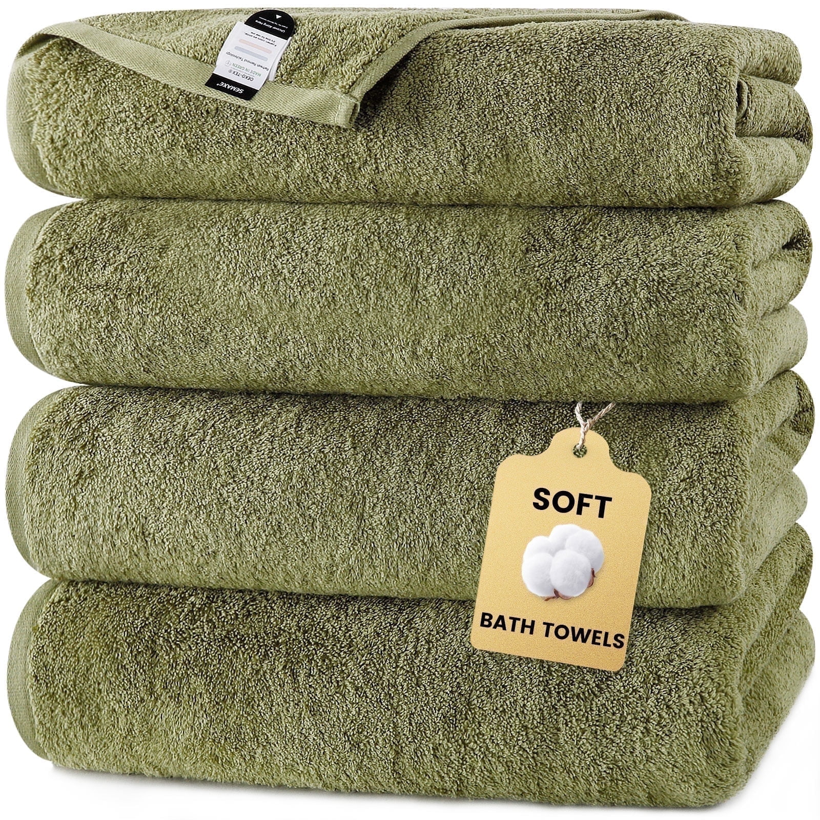 SEMAXE 4-Count Bath Towels Set, 100% Combed Cotton Siro Spinning, Solid ...