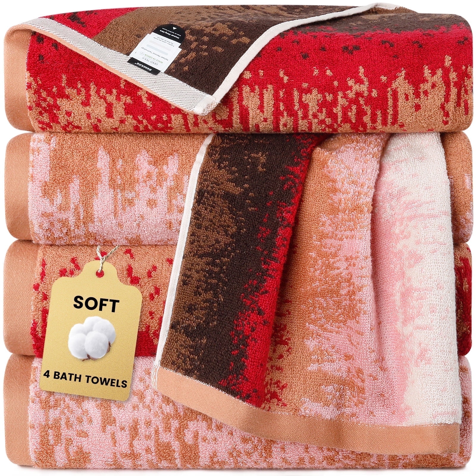 SEMAXE 4-Pack Luxury Bath Towels (55"x 27"), 100% Cotton, Unbeatably ...