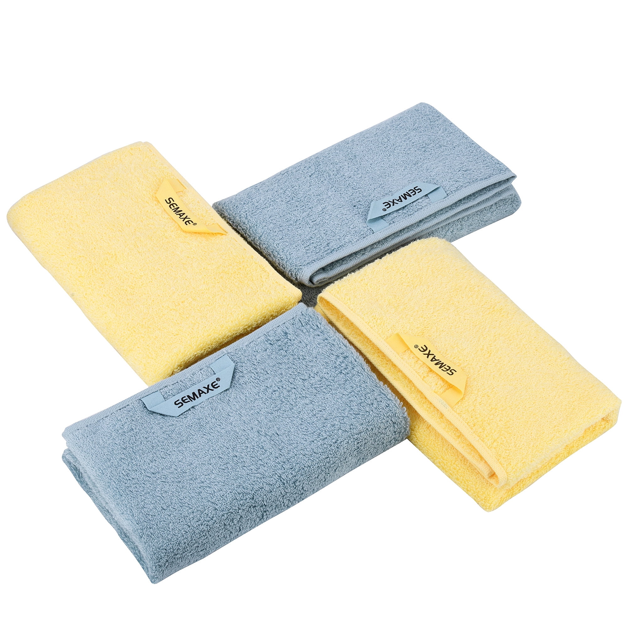 SEMAXE 4 Piece Hand Towel Set, 600GSM Purcotton, Yellow and Blue, Soft ...