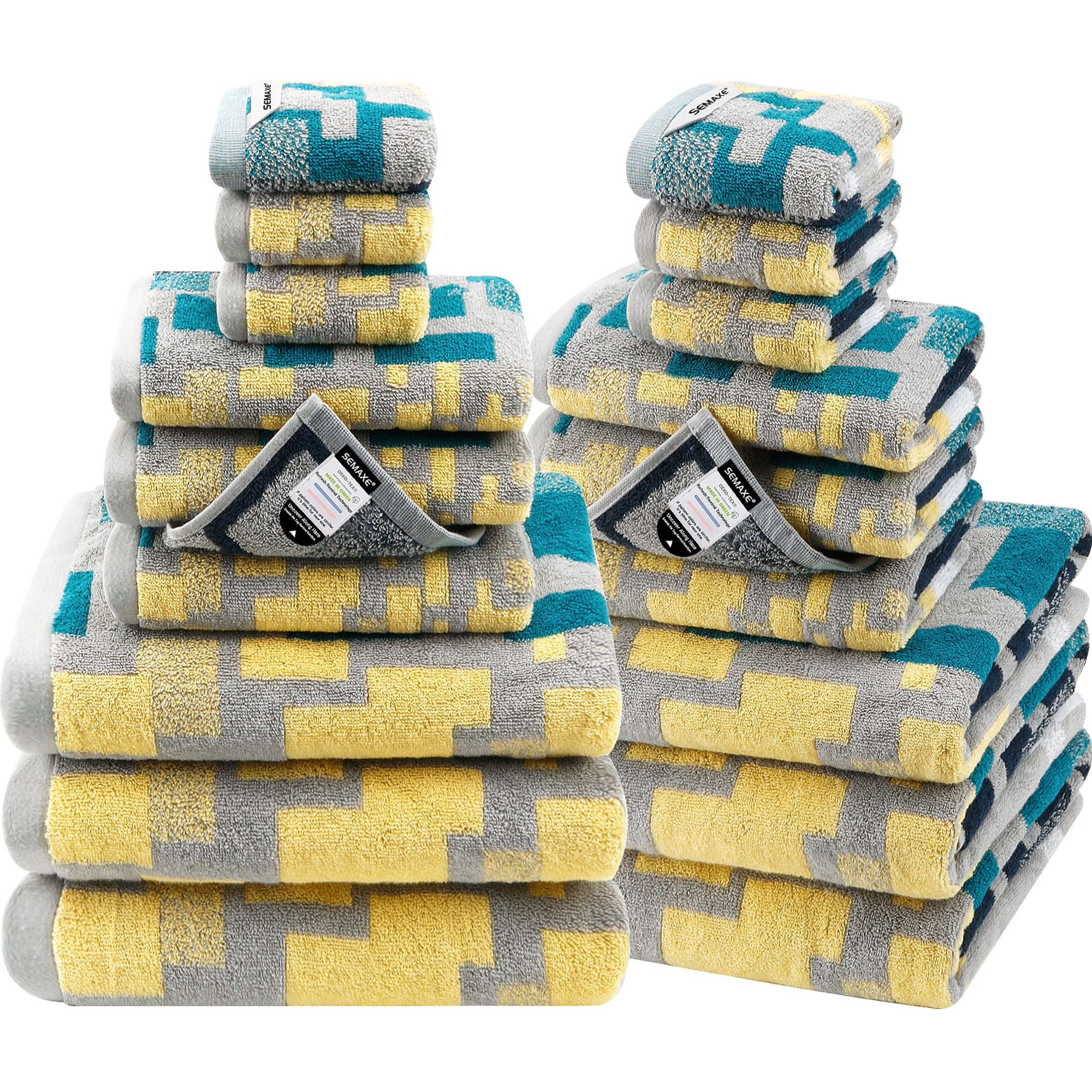 SEMAXE Bath Towels Set for Bathroom, Combed Cotton Towel 18 Piece ...