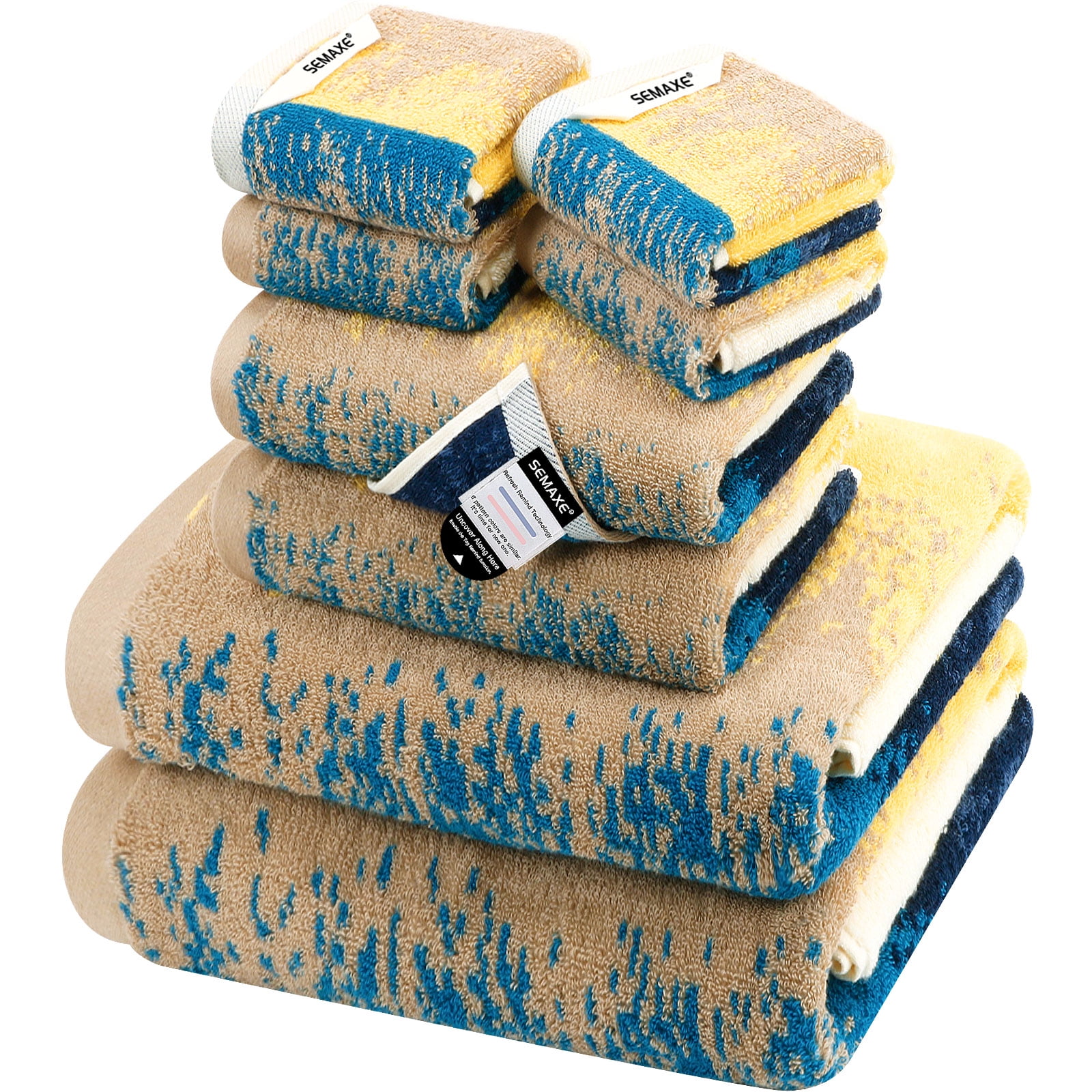 SEMAXE Bath Towels Set for Bathroom, 8 Piece Combed Cotton Towel Set ...