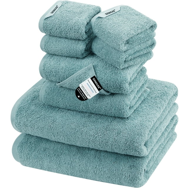 SEMAXE Bath Towels Set for Bathroom, 8 Piece Combed Cotton Towel Set ...