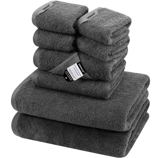 SEMAXE Bath Towels Set for Bathroom, 8 Piece Combed Cotton Towel Set ...