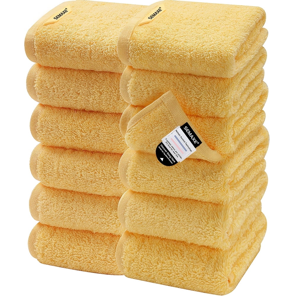 SEMAXE Yellow Washcloths Towels Set, 550GSM 100% Combed Cotton， 12-Pack ...