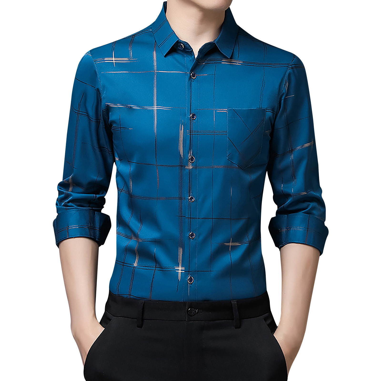 SEMIMAY Casual Men's Loose Lapel Print Long Sleeve Sleeve Button Port ...