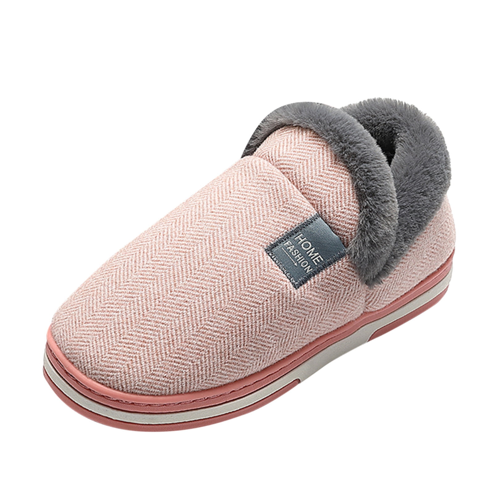 SEMIMAY Couples Women Slip On Furry Plush Flat Home Winter Round Toe ...