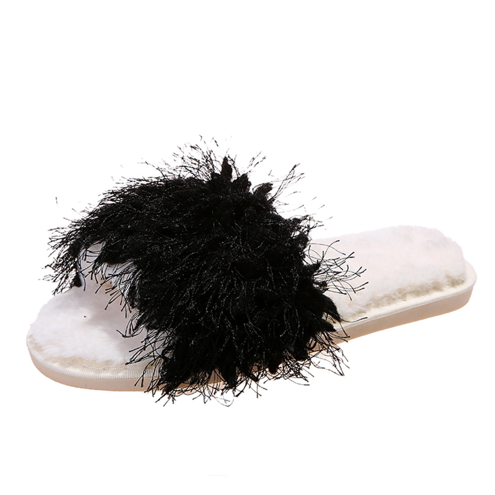 SEMIMAY Furry Slippers Plush Flat Warm Open Shoes Keep Slip On Toe Home ...
