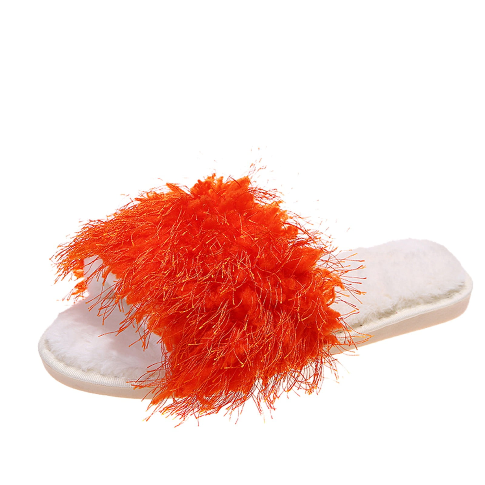 SEMIMAY Furry Slippers Plush Flat Warm Open Shoes Keep Slip On Toe Home ...