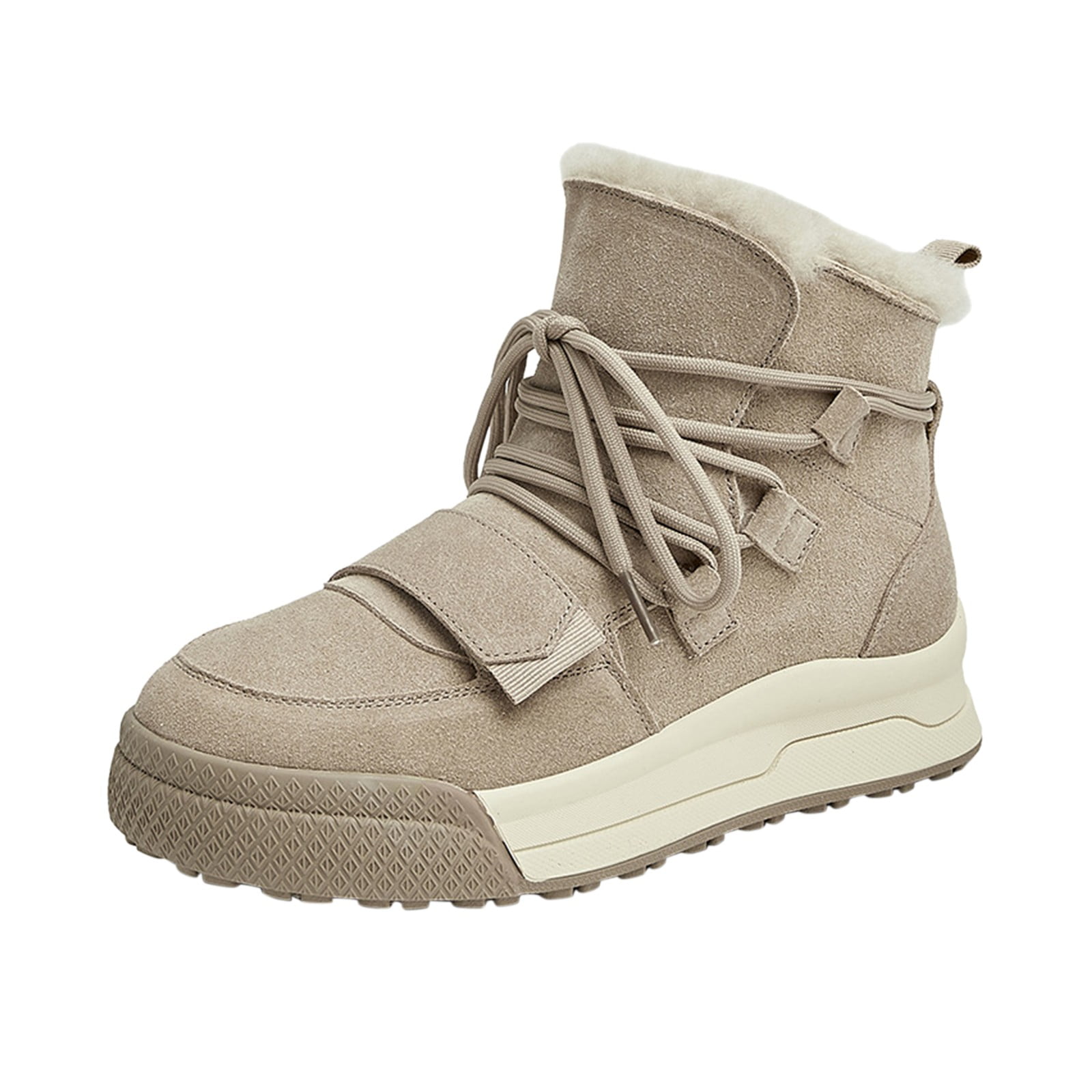 SEMIMAY Lace Up Half Design And Sheepskin Rubber Sole Men Snow Boots ...