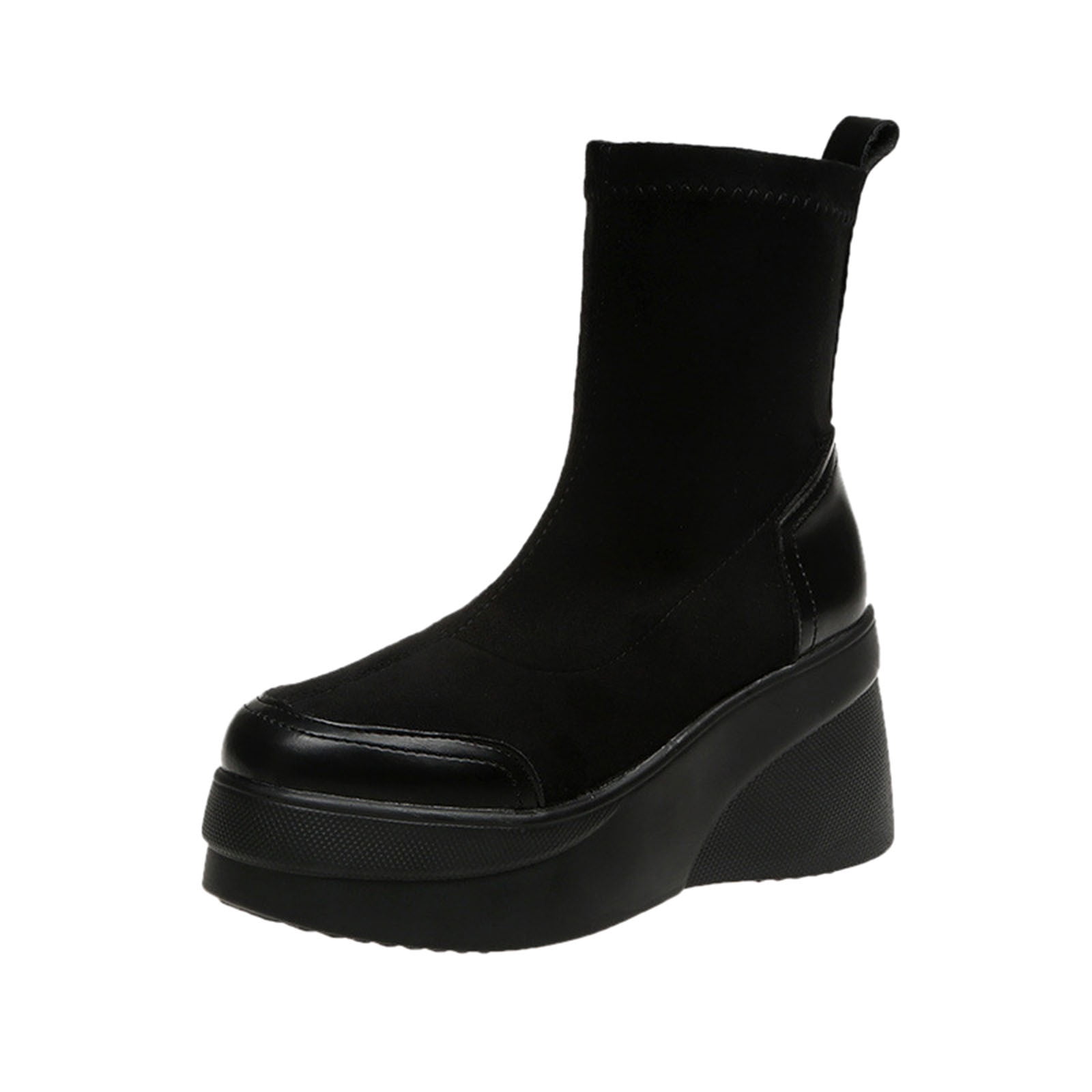 SEMIMAY Ladies British Style Solid Color Flock Platform Wedge Heel ...