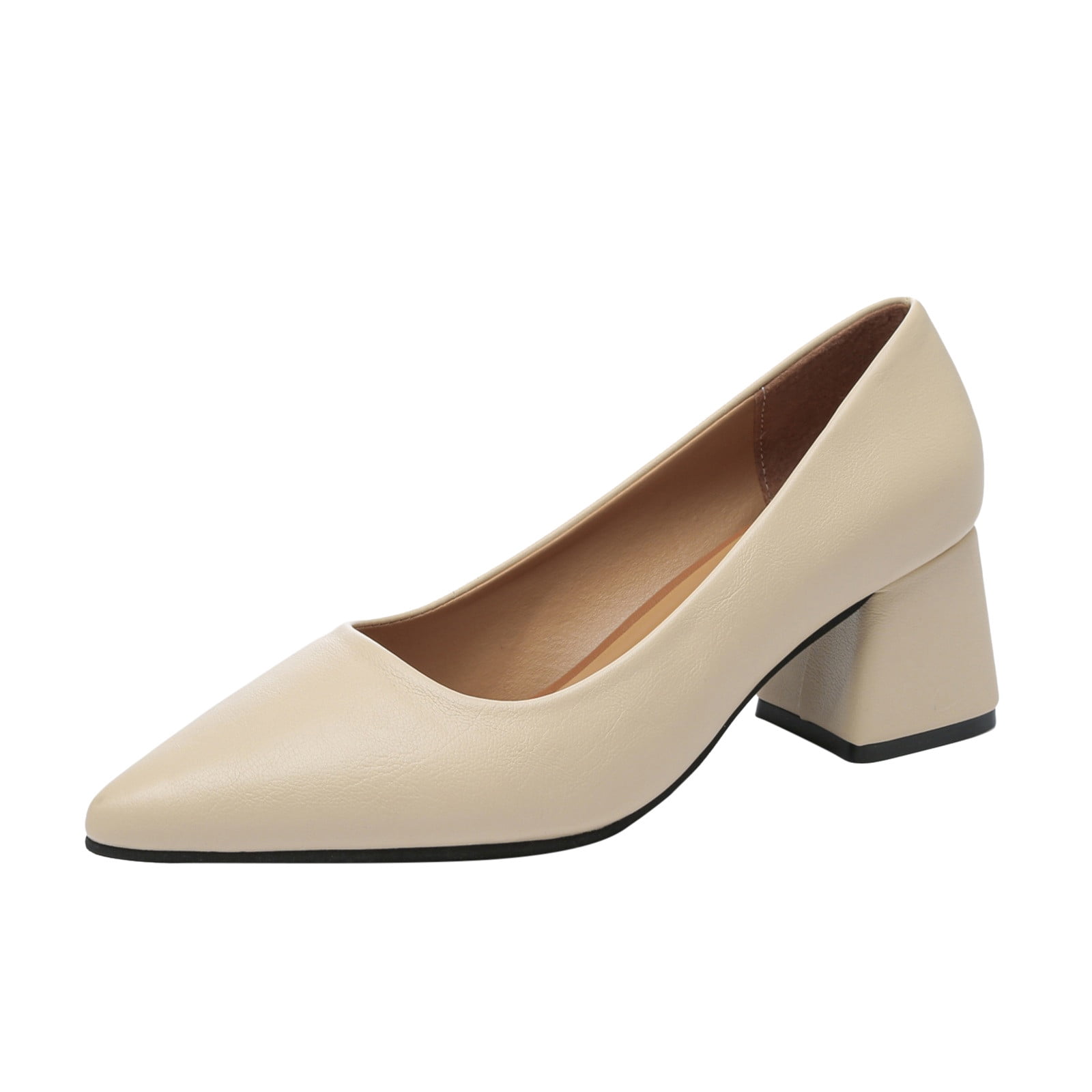 SEMIMAY Ladies Fashion Solid Color Leather Pumps Pointed Toe Thick High ...