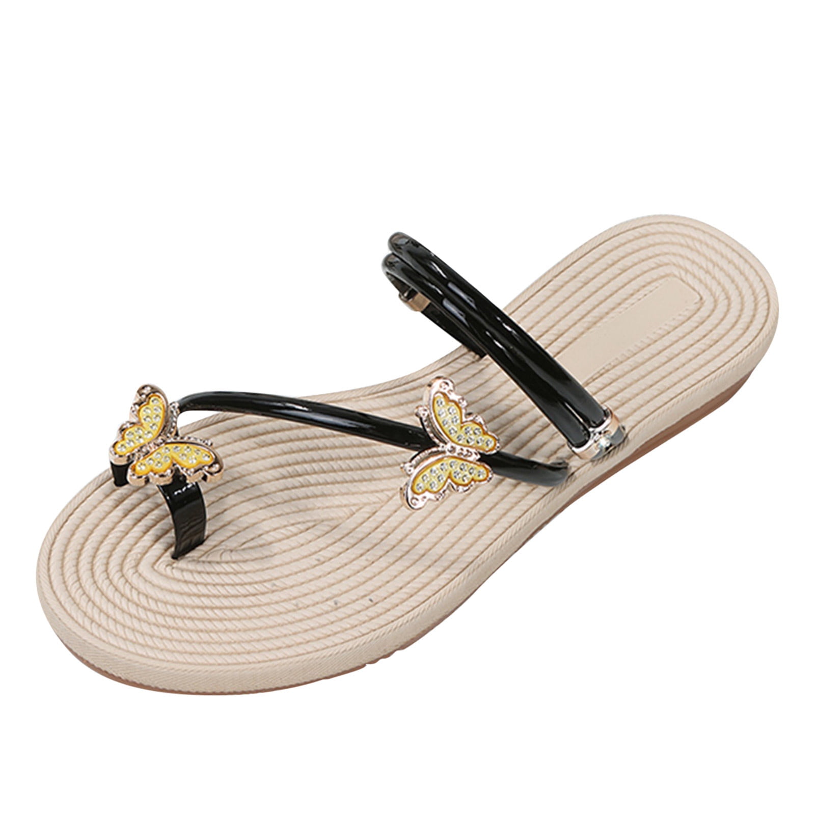 SEMIMAY Ladies Fashion Summer Butterfly Cover Toe Straw Bottom Flat ...