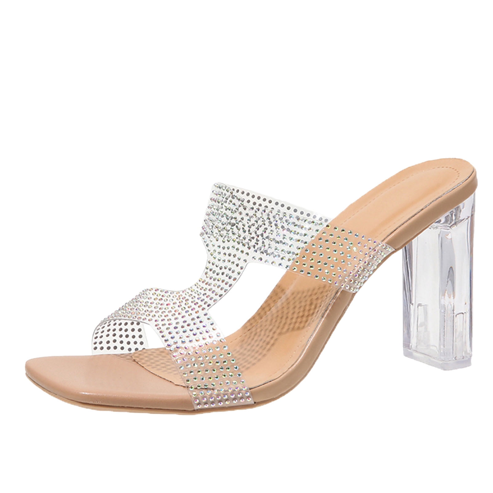 SEMIMAY Ladies Fashion Transparent Rhinestone Square Open Toe Buckle ...