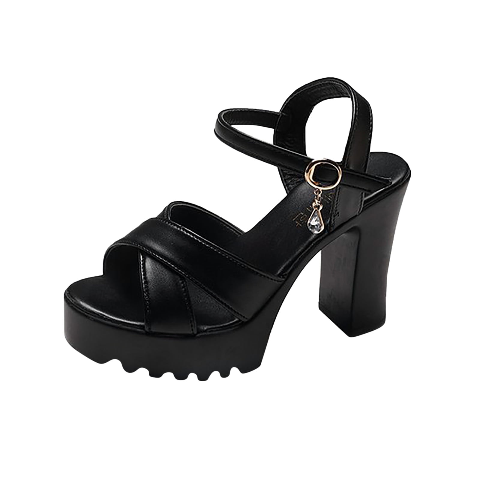 SEMIMAY Ladies Strap Thick Leather Fish High Sandals Buckle Sole ...