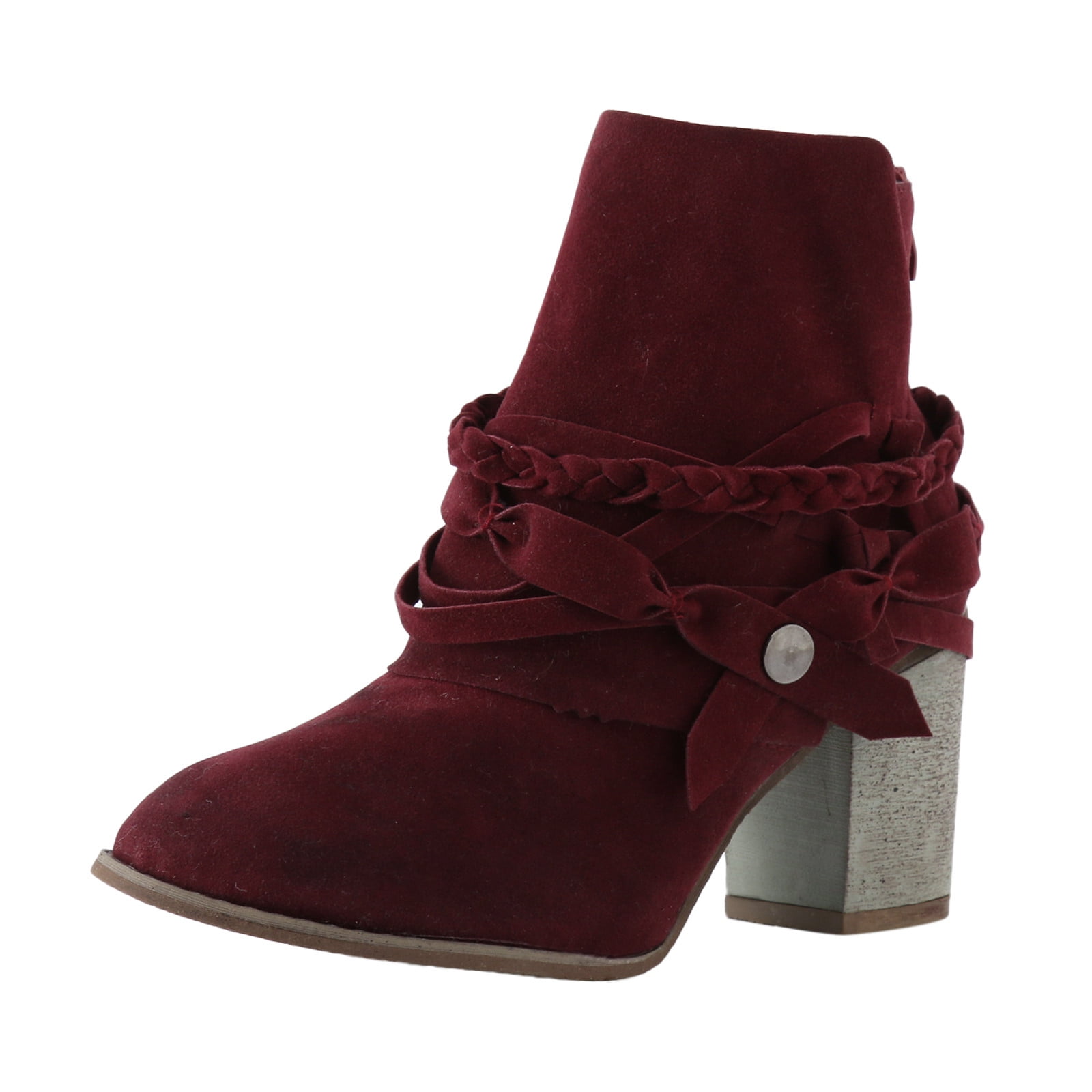 SEMIMAY Ladies Vintage Solid Color Suede Woven Back Zipper High Heel ...