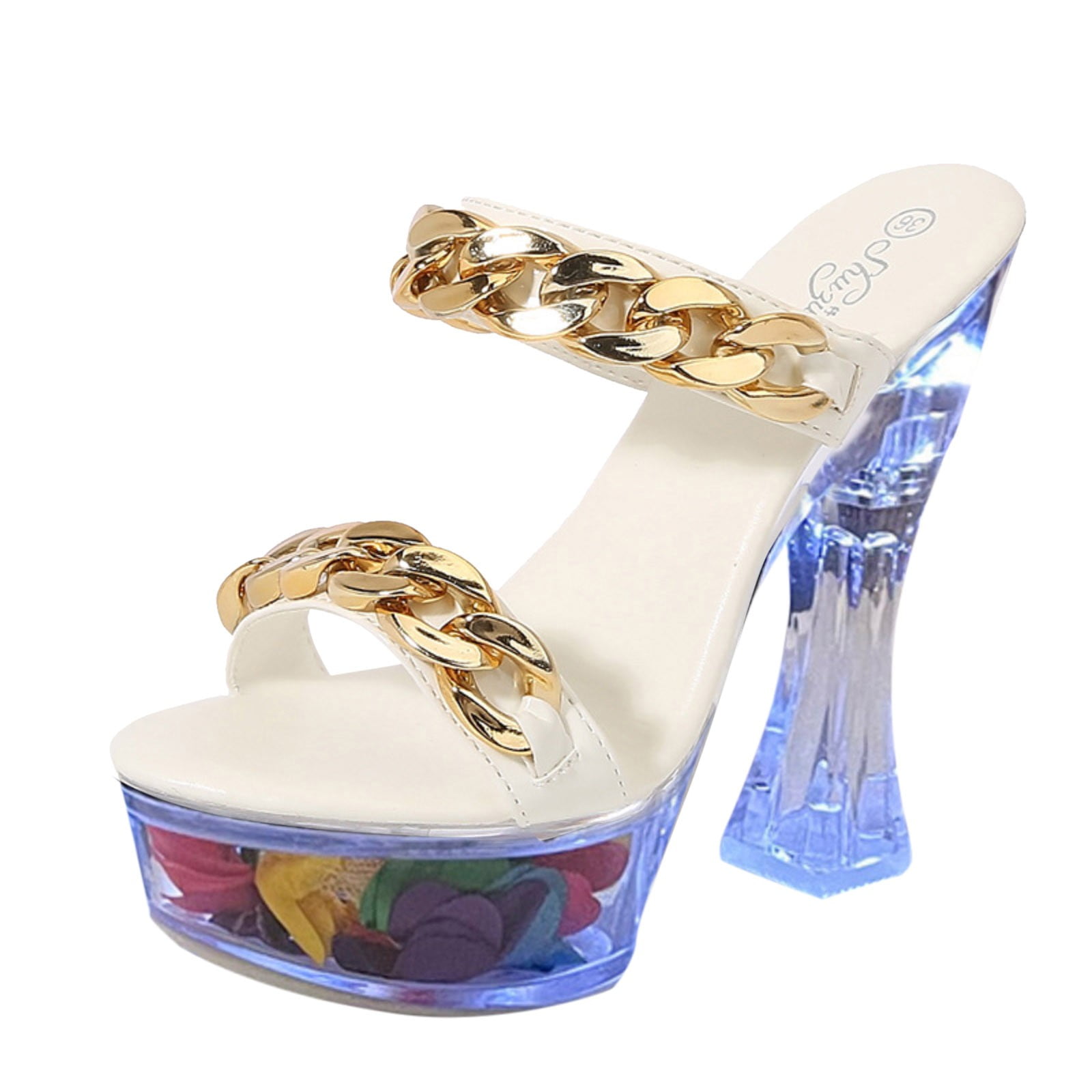 SEMIMAY Luminous Metal Buckle High Heels Thick Heels Super High Heels ...