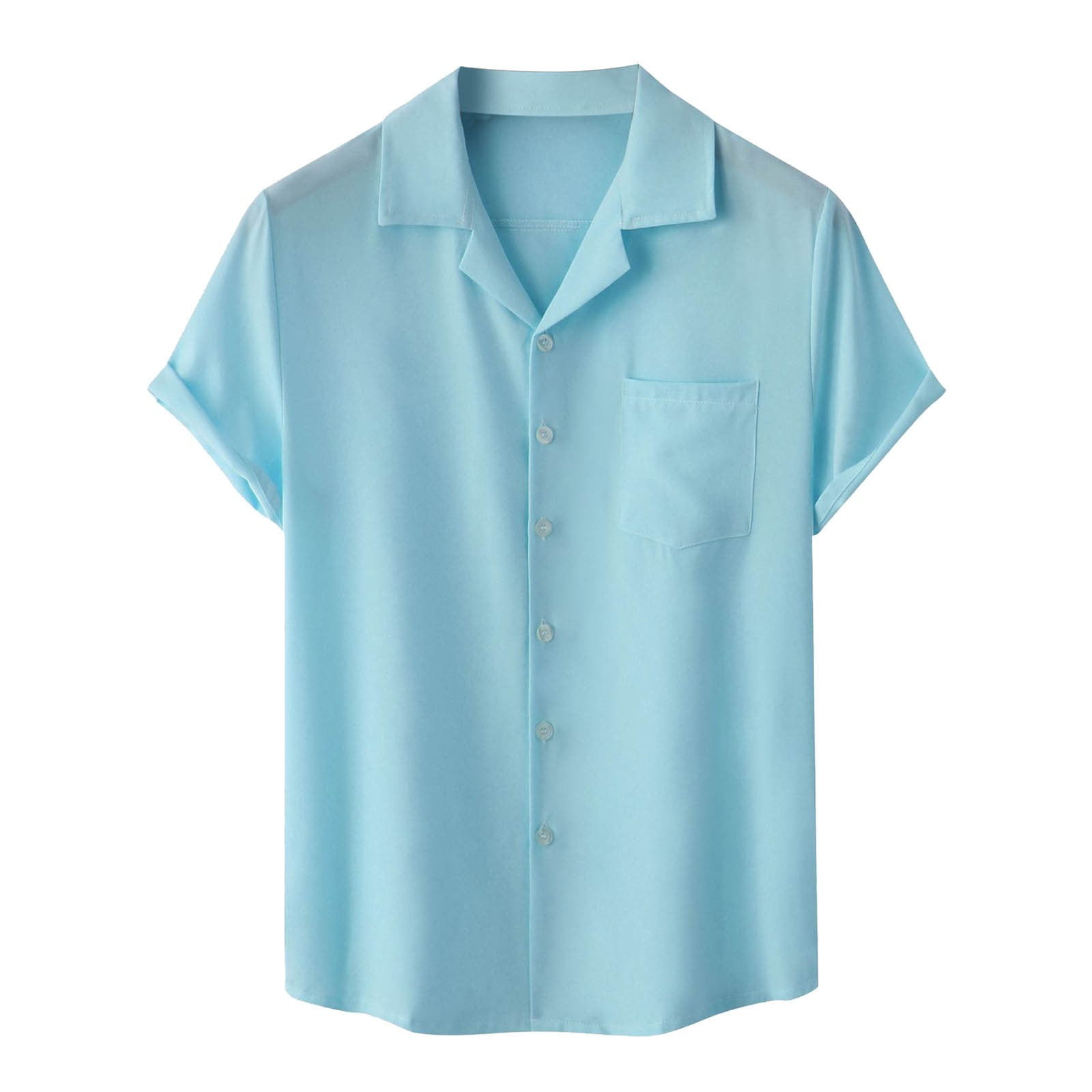 SEMIMAY Male Summer Hawaii Solid Shirt Short Sleeve Pocket Lapel Collar ...