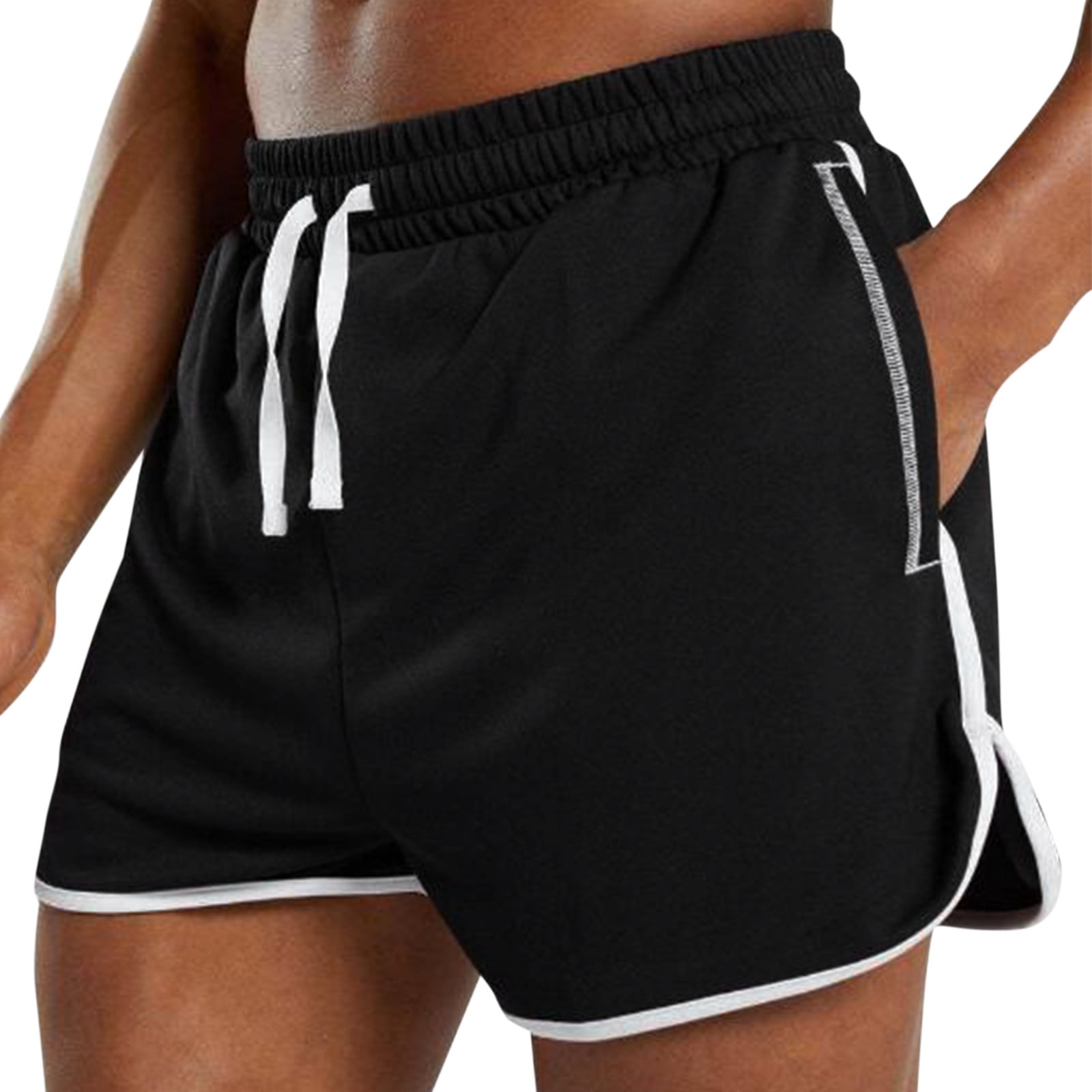 SEMIMAY Male Summer Sport Splice White Bar Shorts Drawstring Solid ...