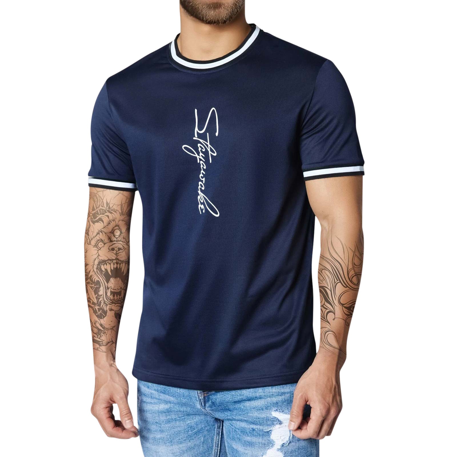 SEMIMAY Mens Summer Muscle Fitness Personality Threaded Cotton Letters ...