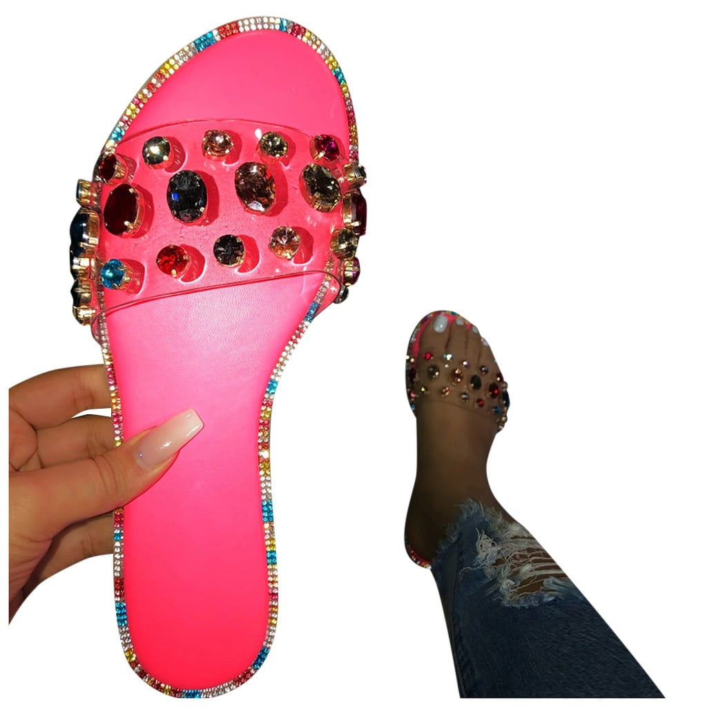 SEMIMAY Shoes Summer Flip Flops Women's Casual Slippers Toe Rhinestone ...