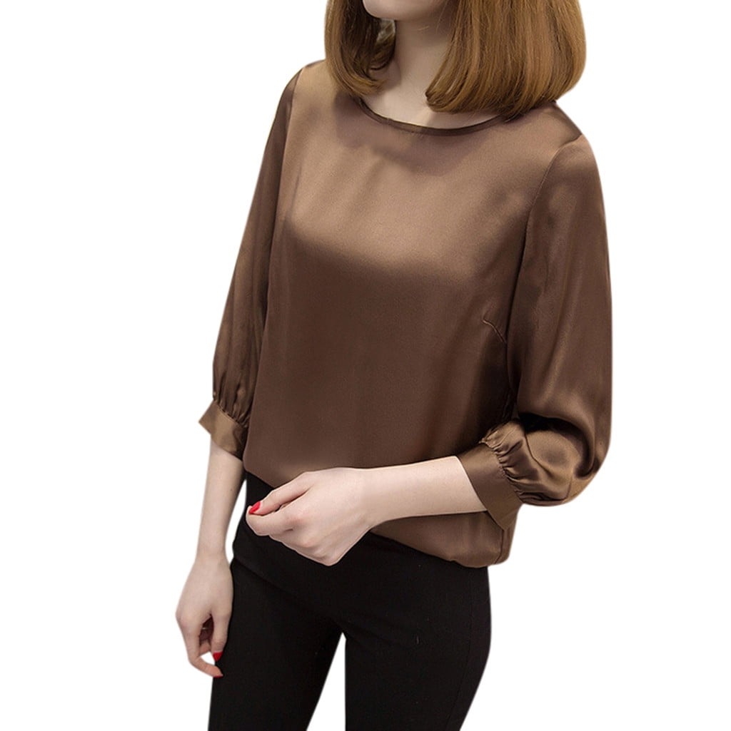 SEMIMAY Three Wear Work O Sleeve Tops Women Quarter Brief Neck Shirts ...