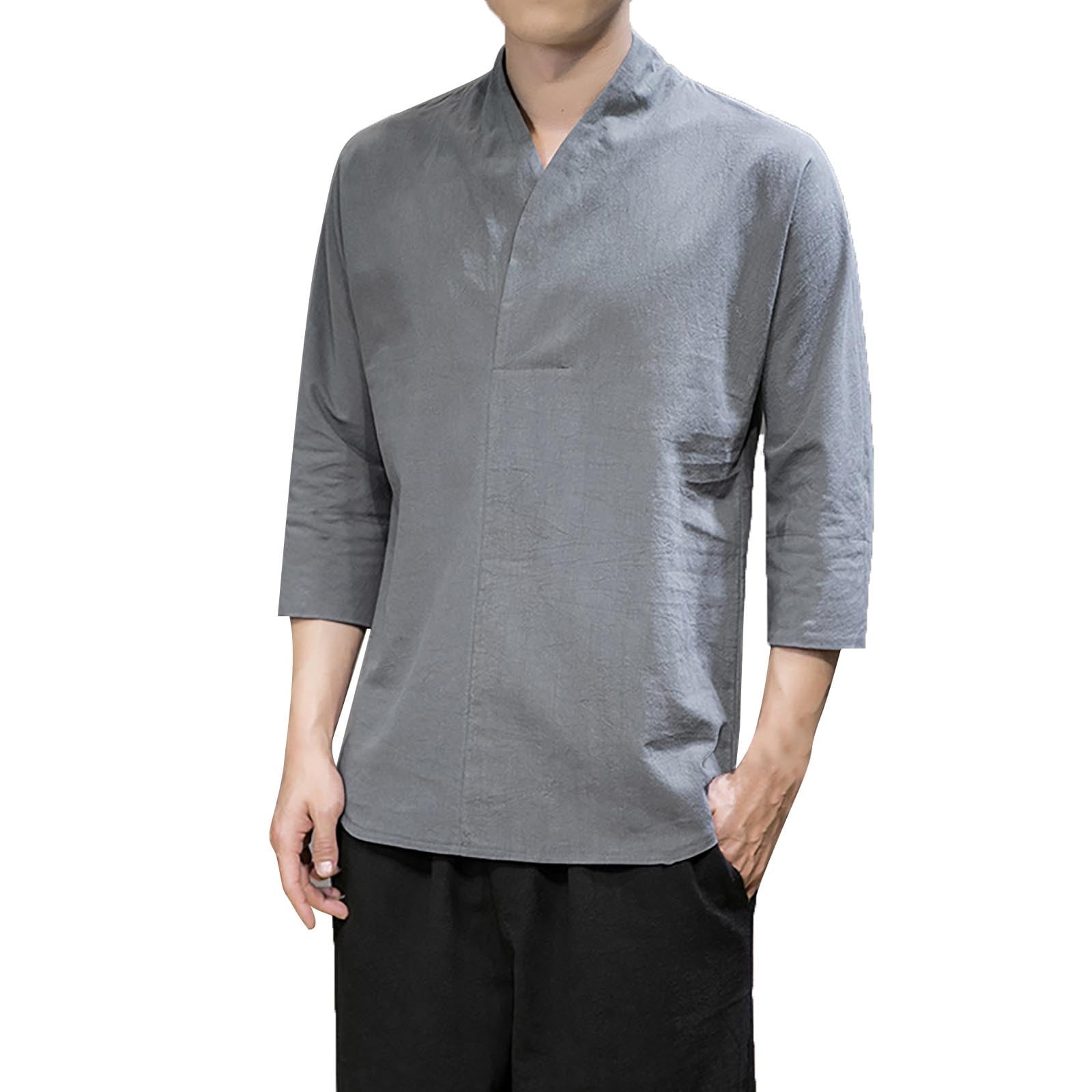 SEMIMAY Vintage Collar Cotton Short Sleeved T Shirt Men'S Tang Suit ...