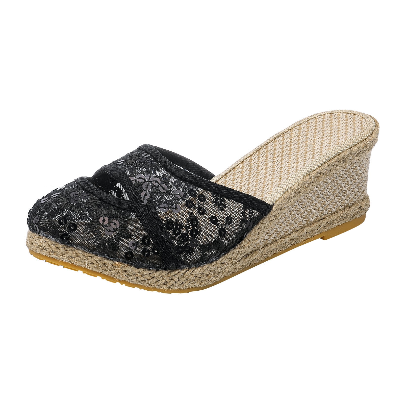 SEMIMAY Women Platform Wedge Slippers Versatile Sequin Mesh Breathable ...