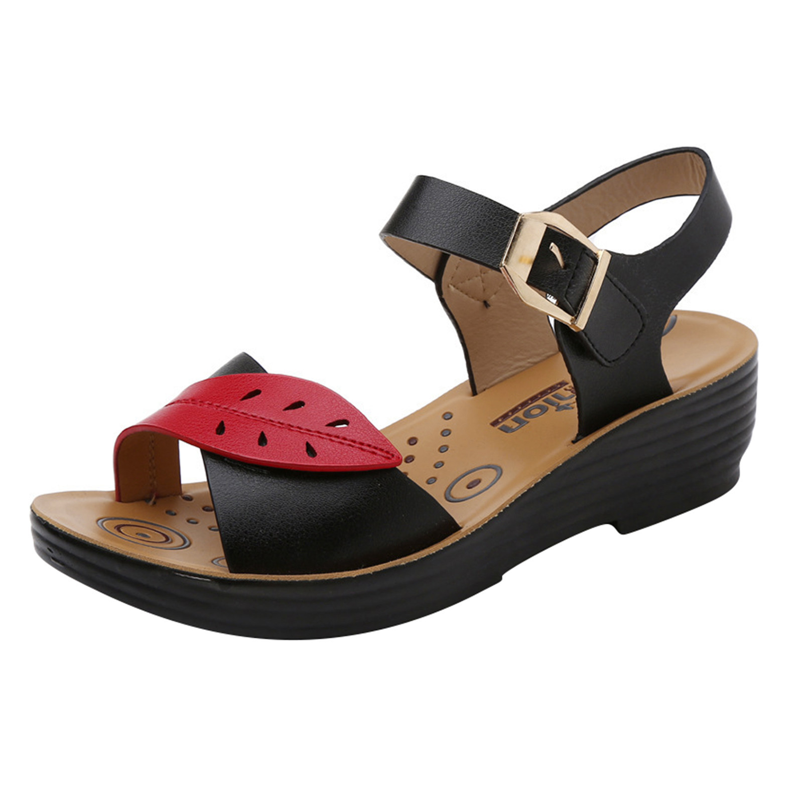 SEMIMAY Women Sandals Flat Moccasins Leaf Pattern Sandals Cutout Soft ...