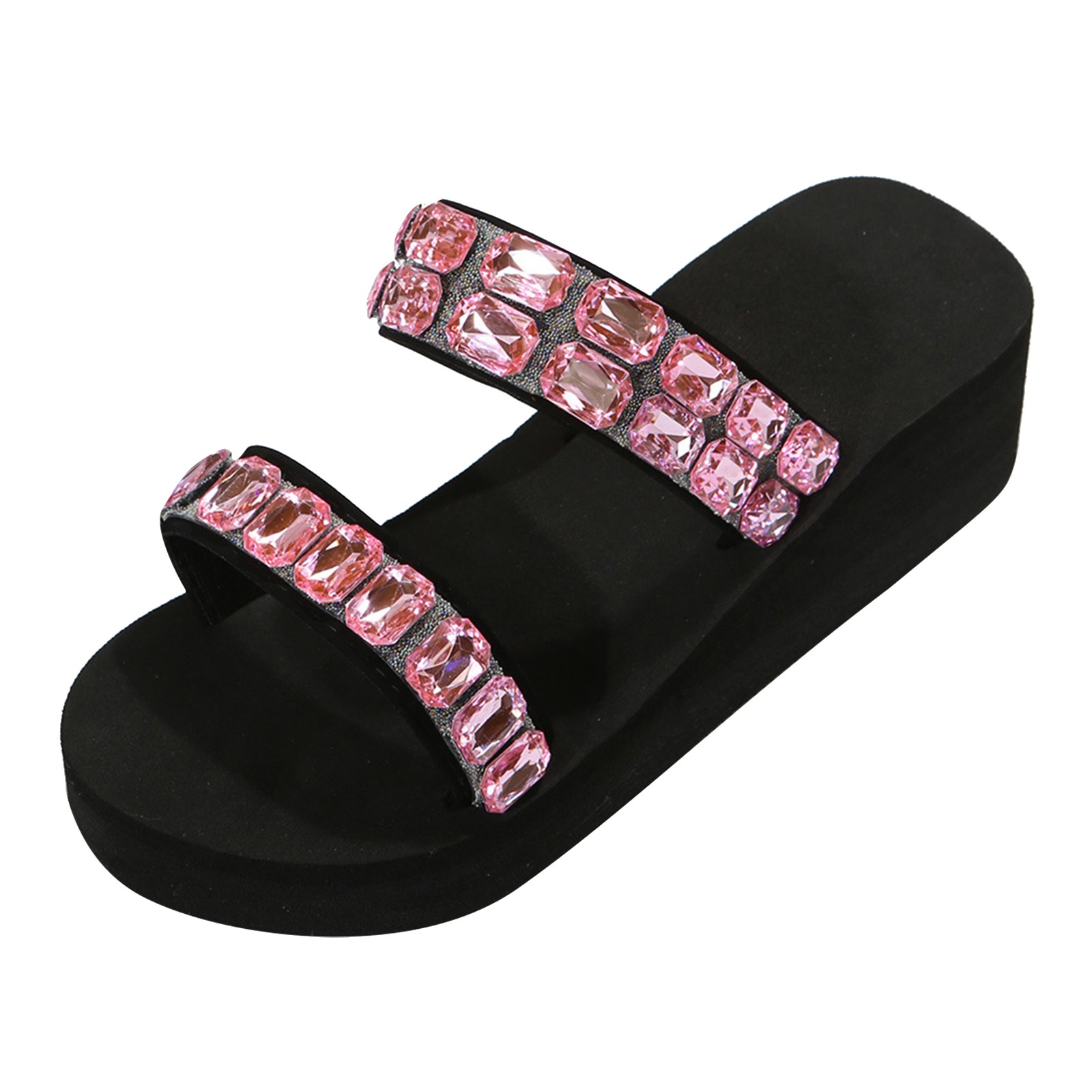 SEMIMAY Women Shoes Thick Bottom Slope Heel With Diamond Beach Slippers ...