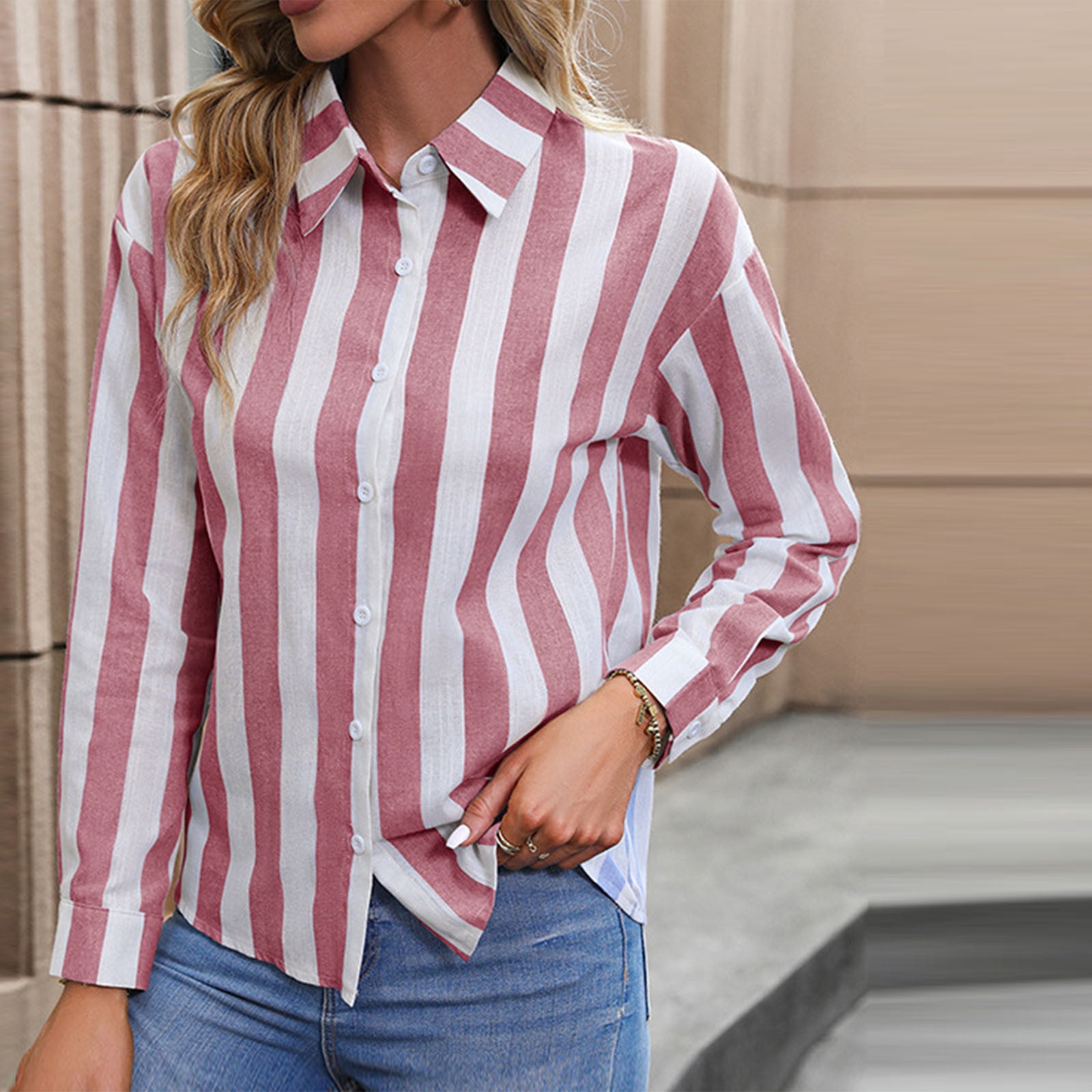 SEMPAI Blouses & Tops Women Tops Long Sleeve Round Neck Casual Tops ...