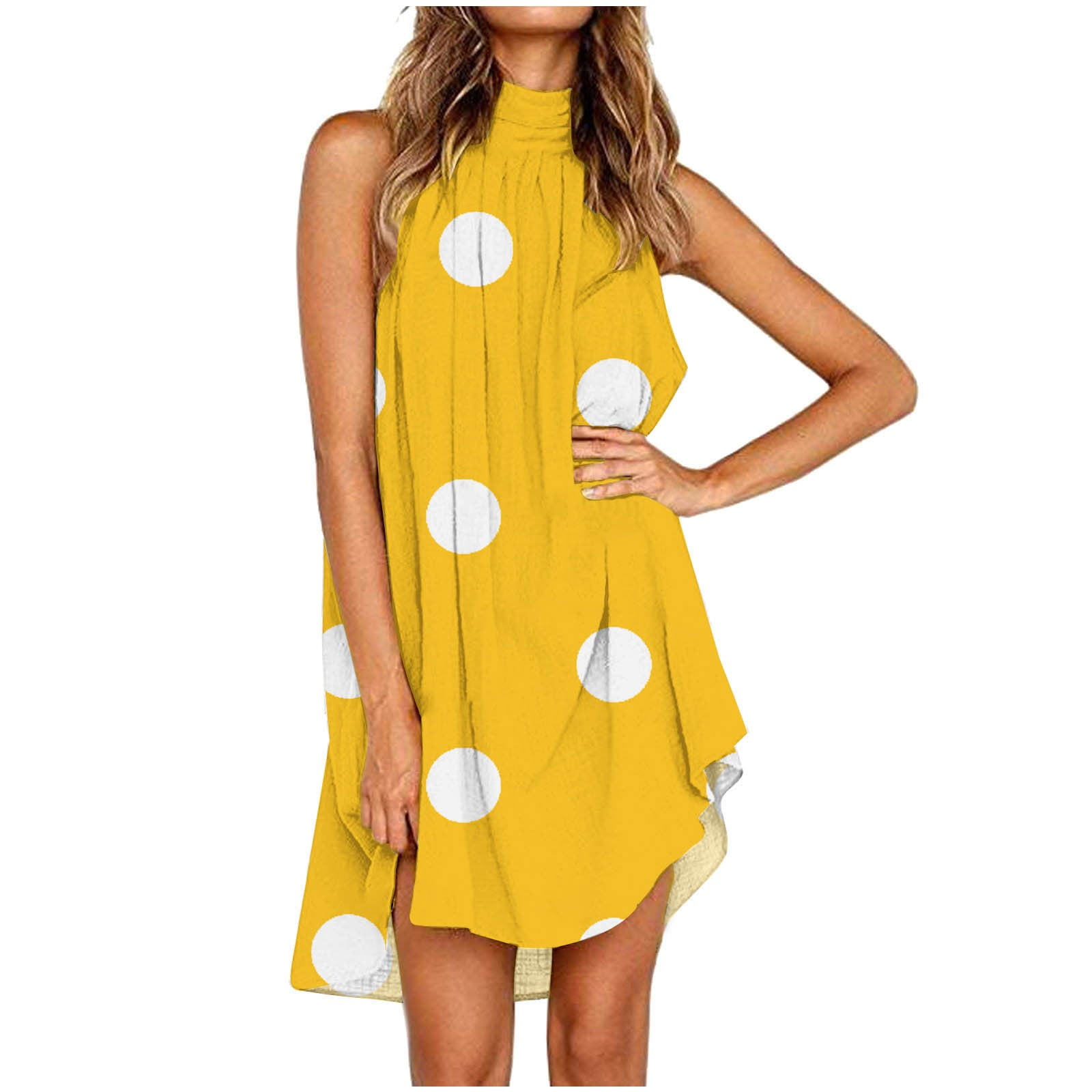 SEMPAI Clearance Summer Dresses Sun Dresses Sleeveless Crew Neck Print ...