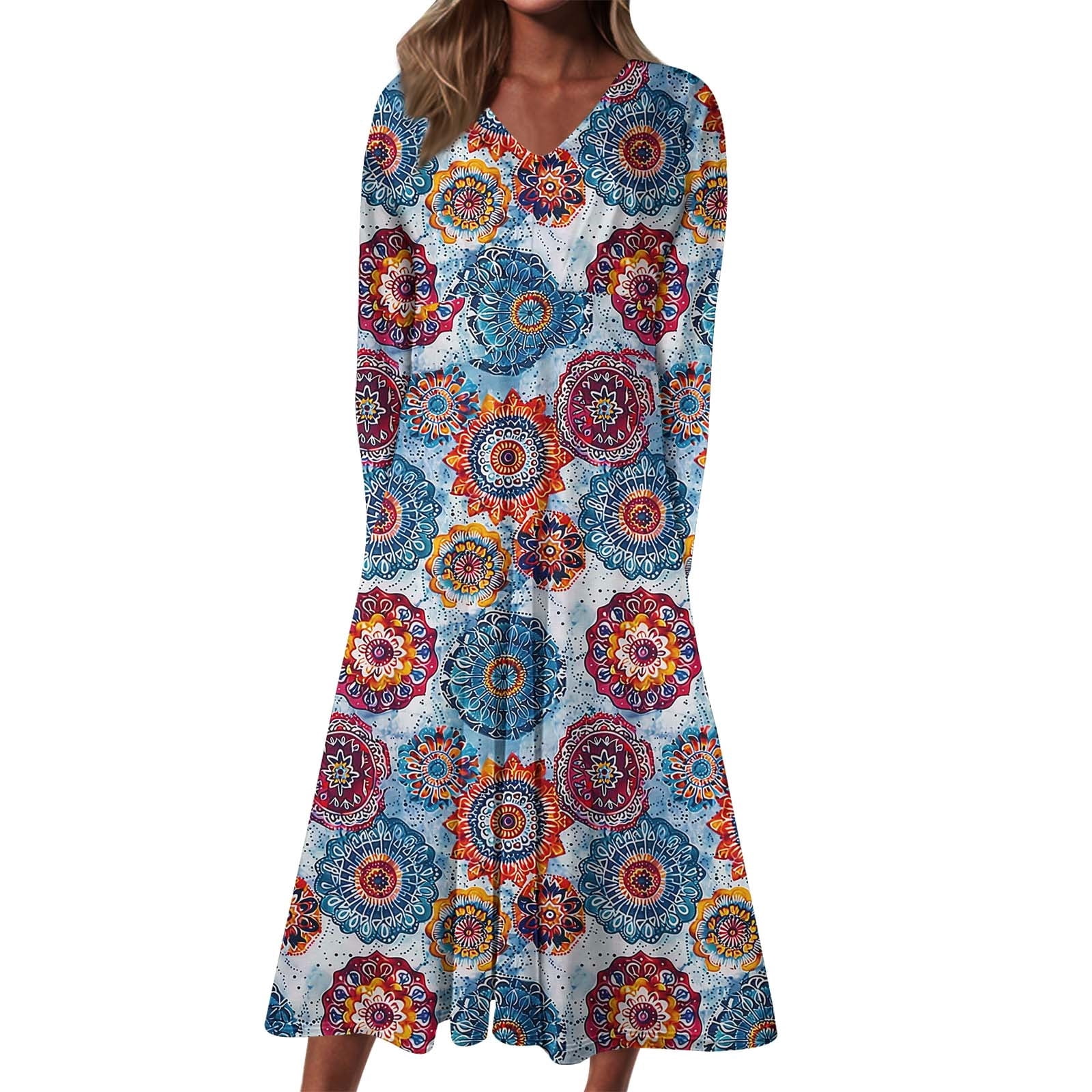 SEMPAI Up to 60% Off Summer Dresses Sundresses for Women Long Sleeve V ...