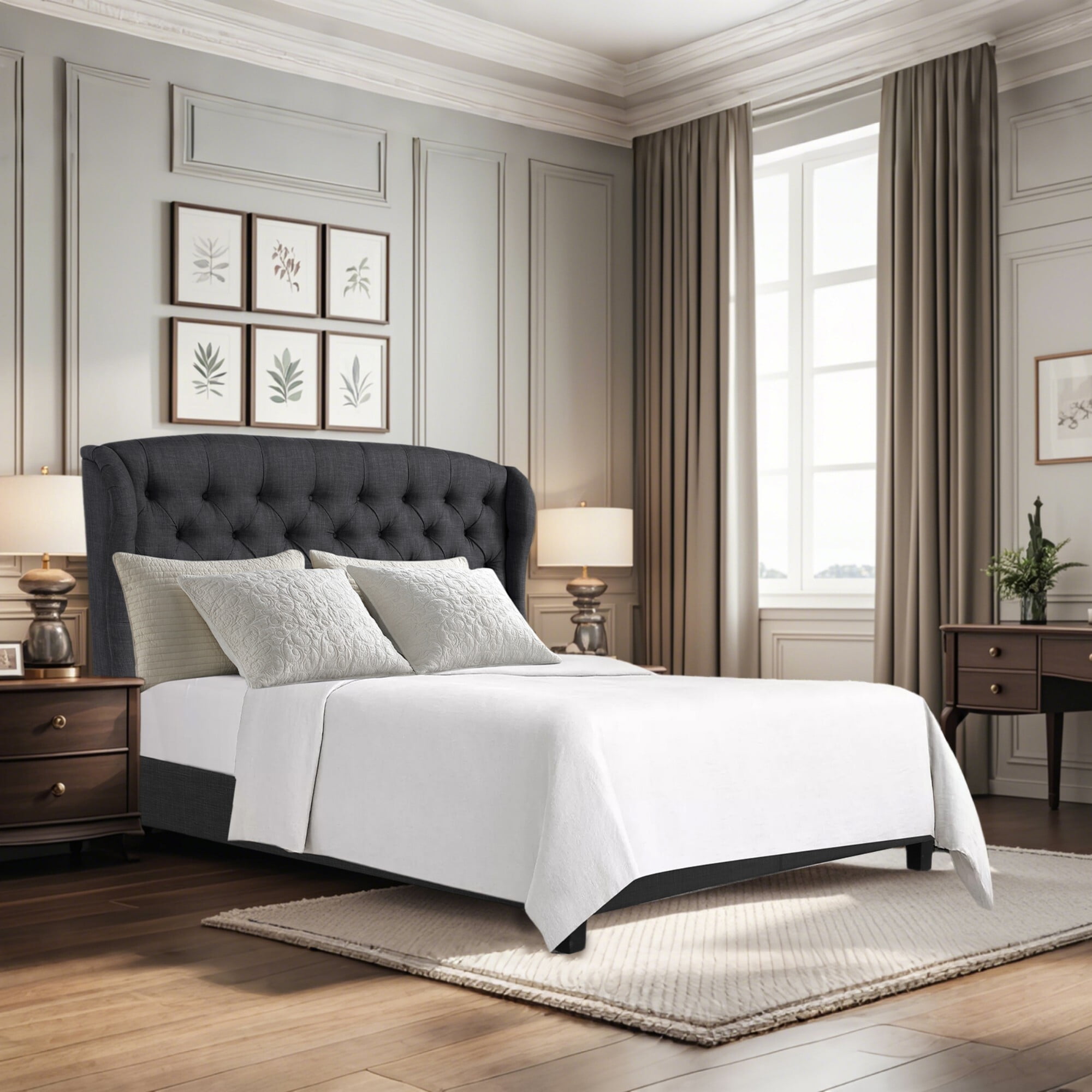 SENCHO GINSYTALIOR Bed Frame,Wingback Bed Frame with Signature Design ...