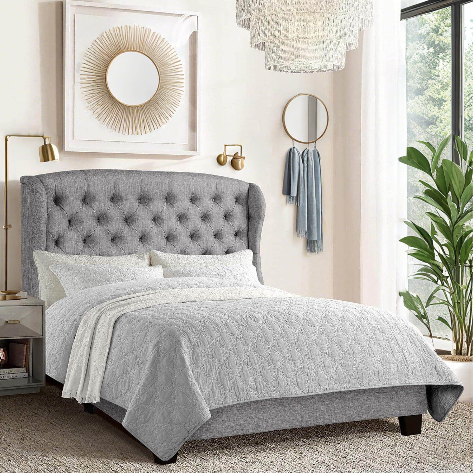 SENCHO GINSYTALIOR Bed Frame,Wingback Bed Frame with Signature Design ...