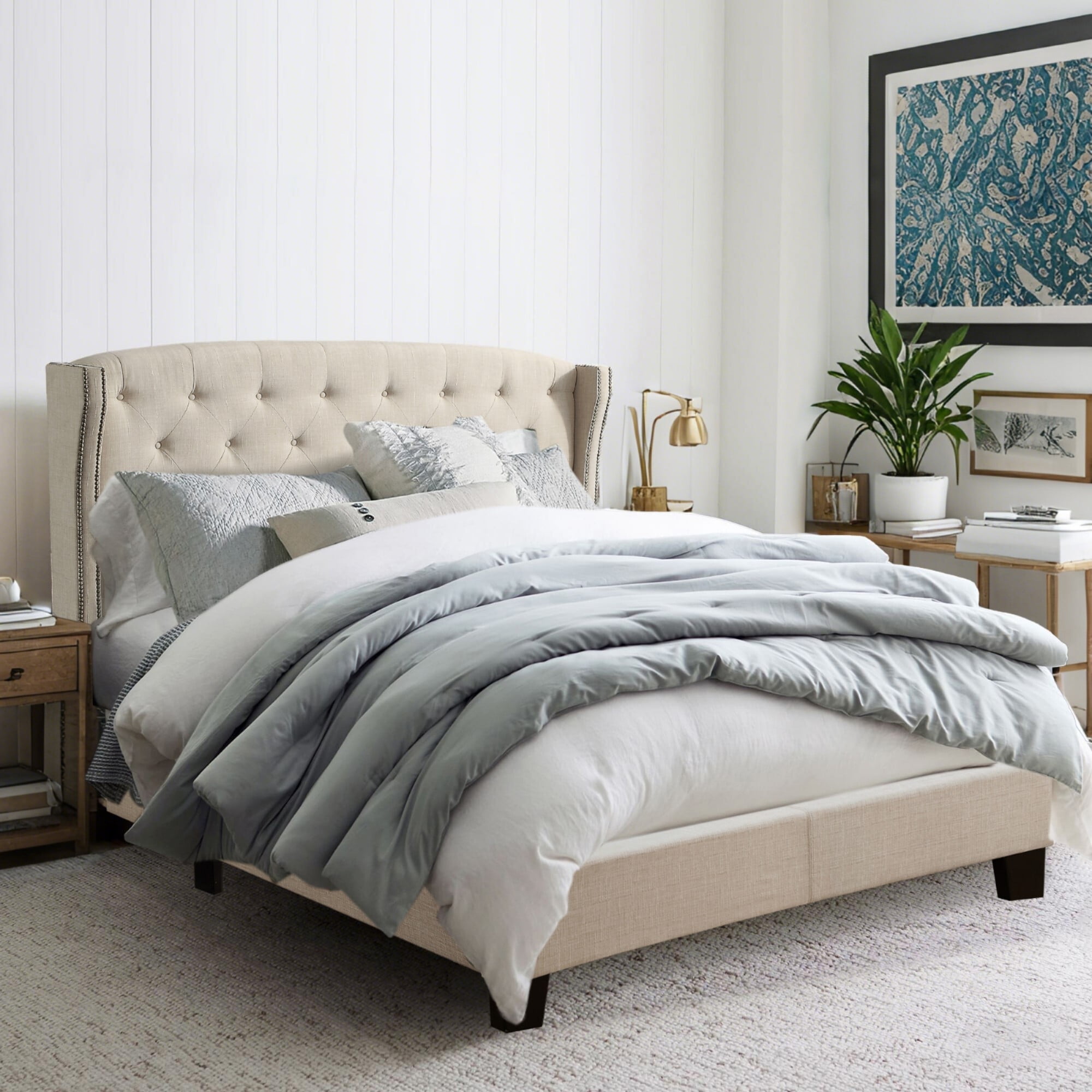 SENCHO GINSYTALIOR Padded Platform Bed Frame Bed French, Westerly Bed ...