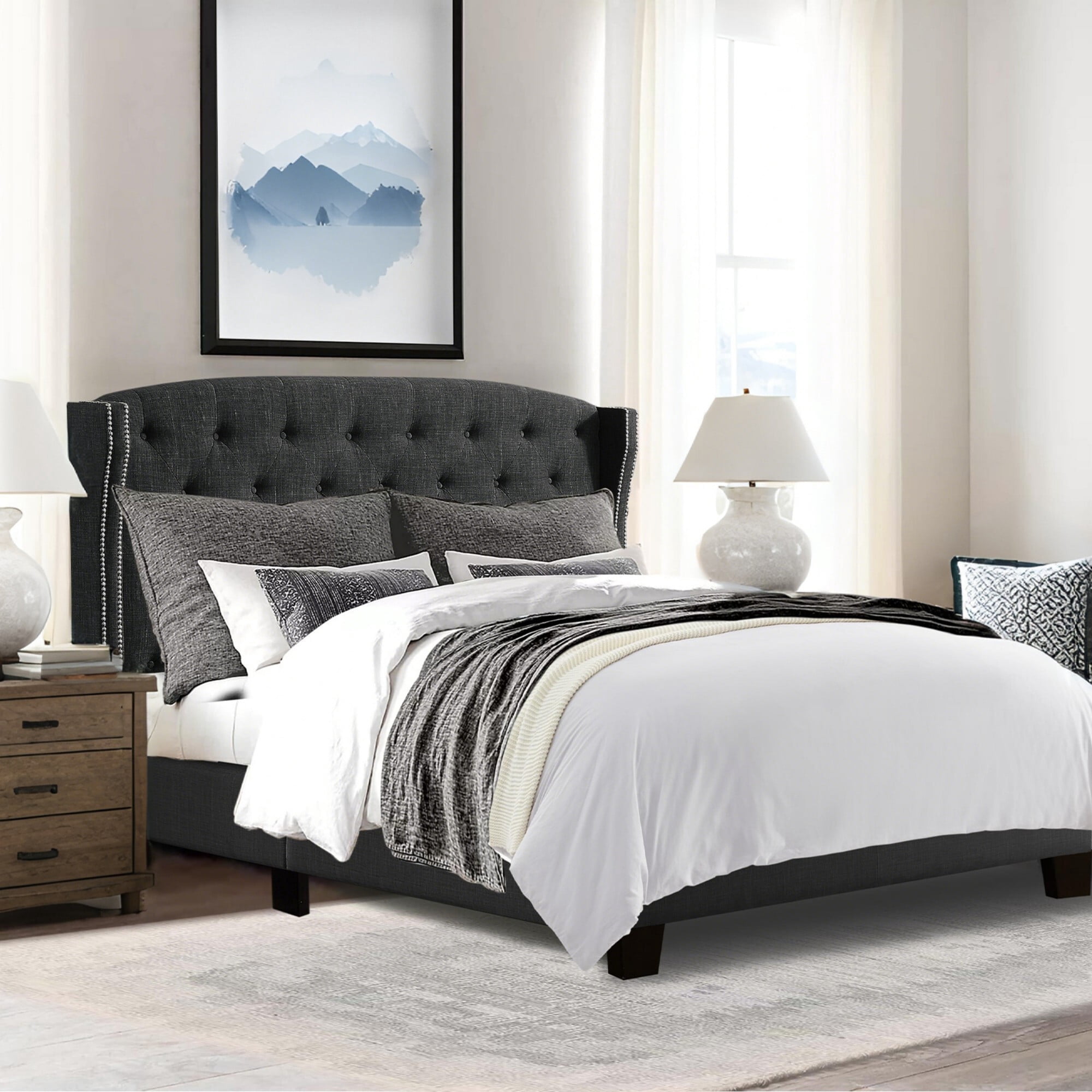 SENCHO GINSYTALIOR Padded Platform Bed Frame Bed French, Westerly Bed ...