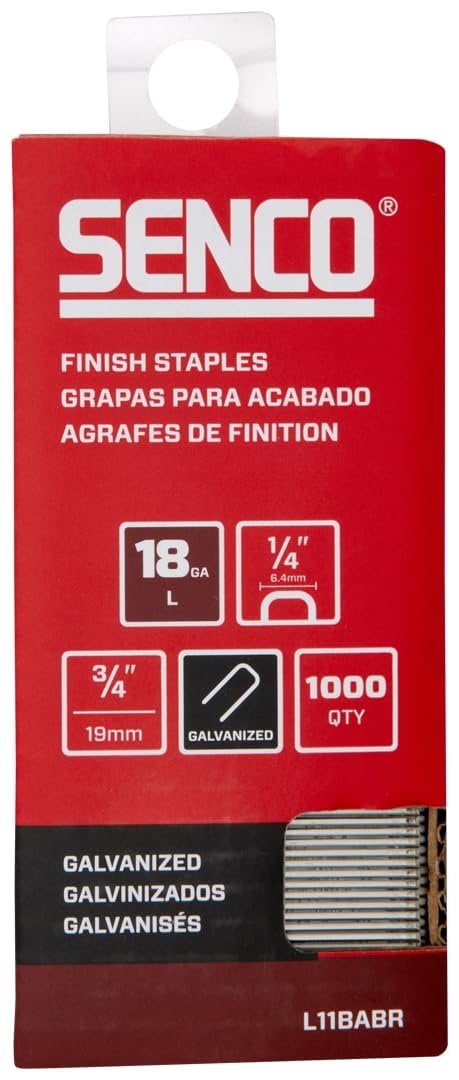 SENCO L11BABR 3/4" 18 Gauge 1/4" Crown Finish Staples, Galvanized Finish 1,000 Count Pack ...