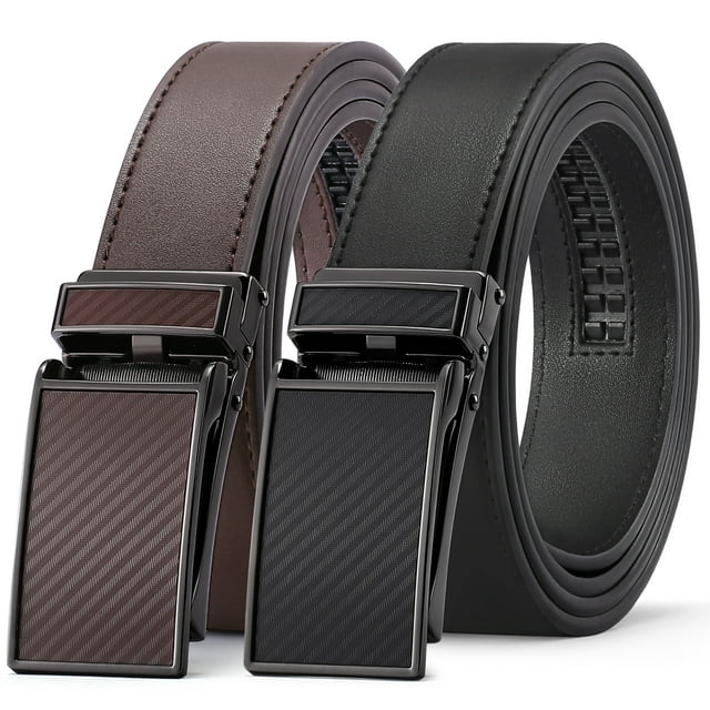 SENDEFN Men's 2 Pack Removable Buckle Ratcheting Leather Belt ...
