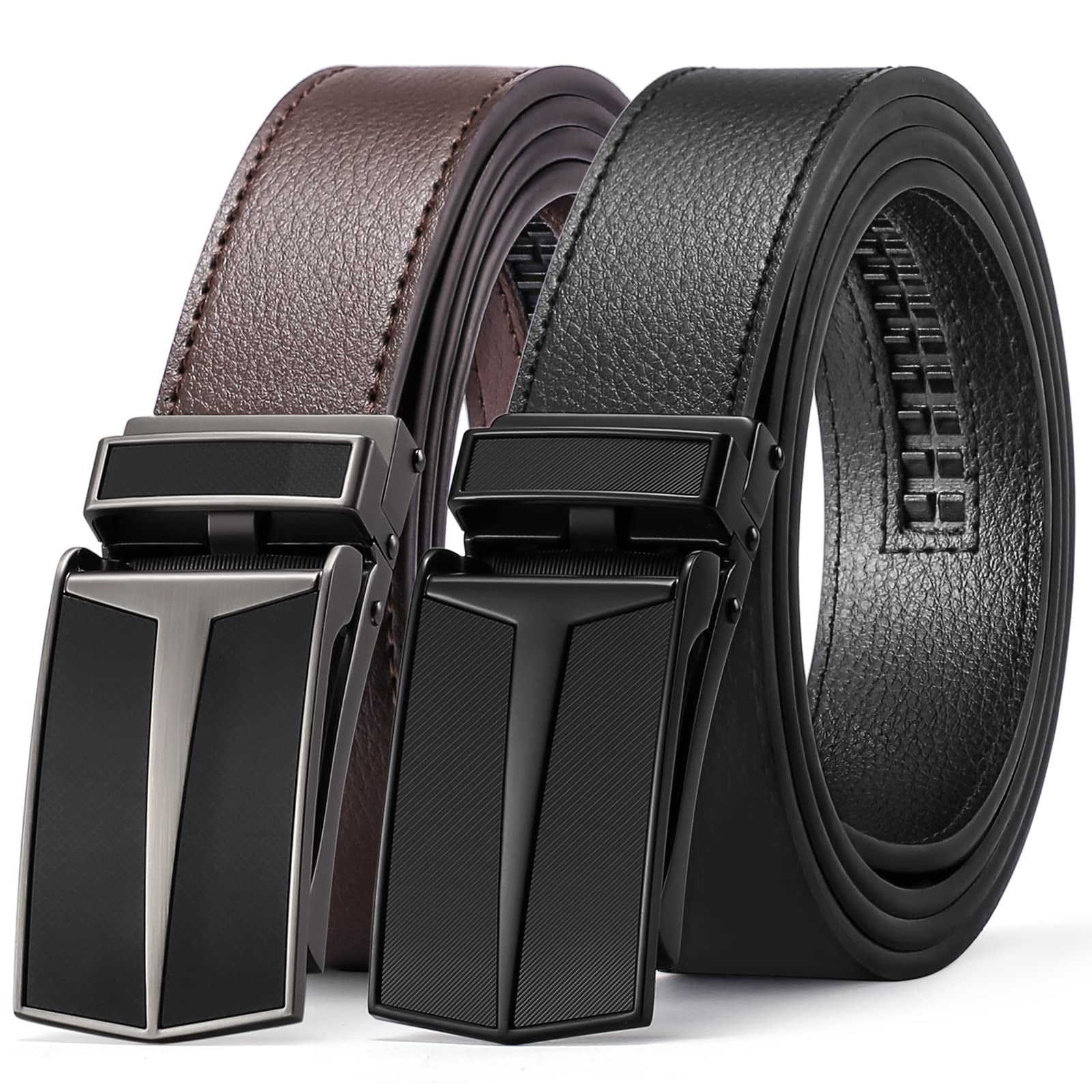 Sendefn 2 Pack Ratchet Belts for Men, Genuine Leather Adjustable Dress ...